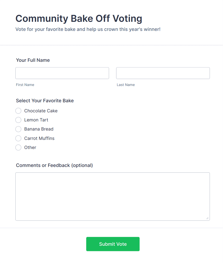 Community Bake Off Voting Form Template | Jotform