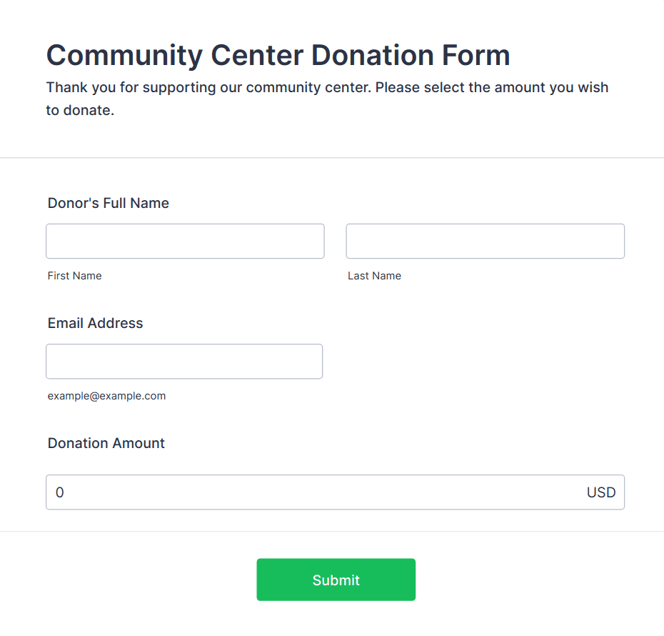 Community Center Donation Form Template | Jotform