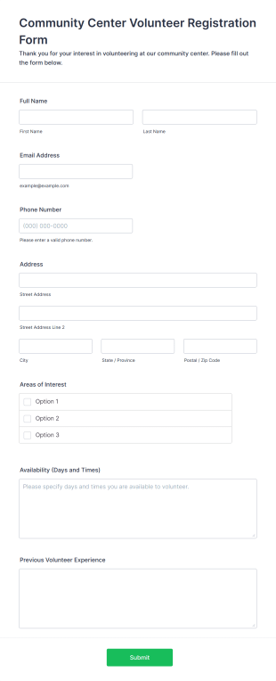 Community Center Volunteer Registration Form Template | Jotform