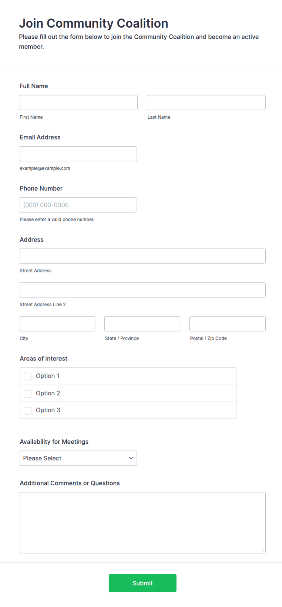 Community Coalition Membership Form Template | Jotform