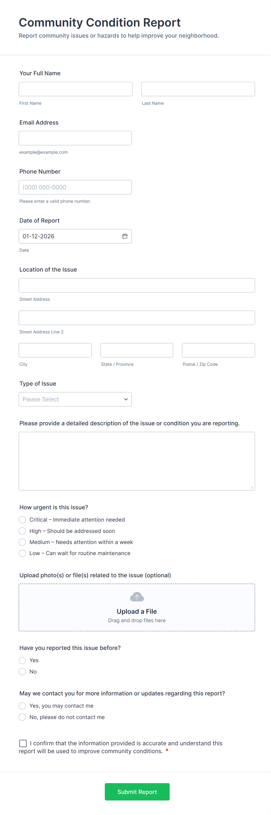 Community Condition Report Form Template | Jotform