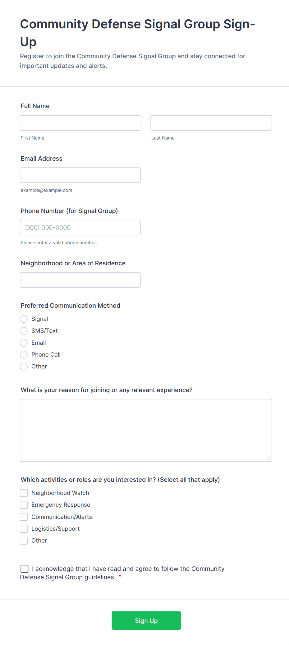 Community Defense Signal Group Sign-Up Form Template | Jotform