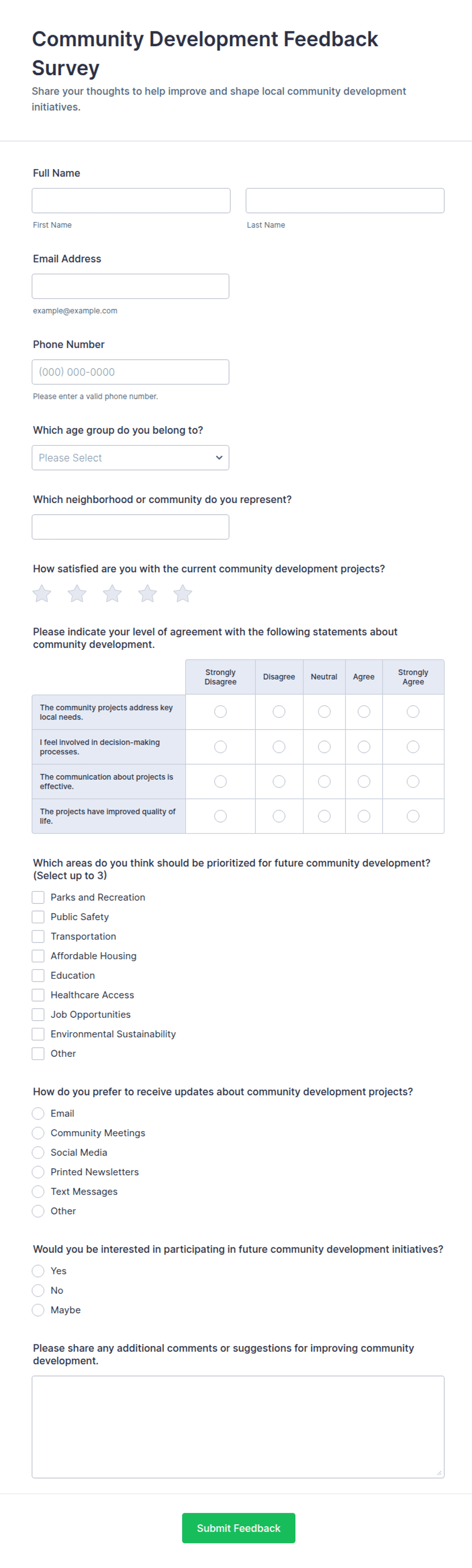 Community Development Feedback Survey Form Template | Jotform