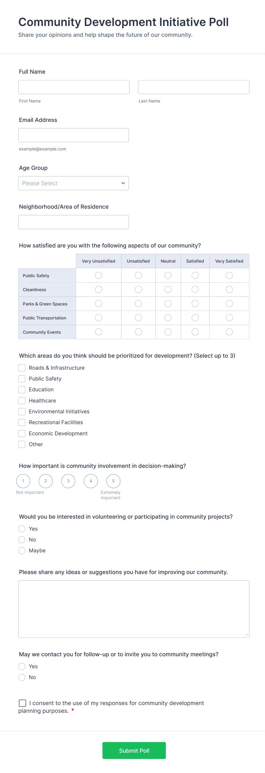 Community Development Initiative Poll Form Template | Jotform