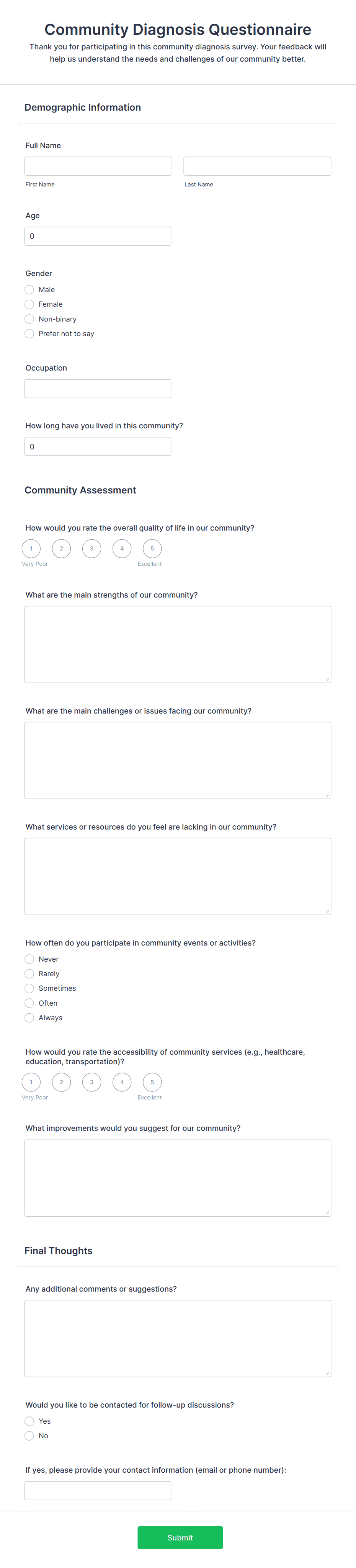Community Diagnosis Questionnaire Form Template | Jotform