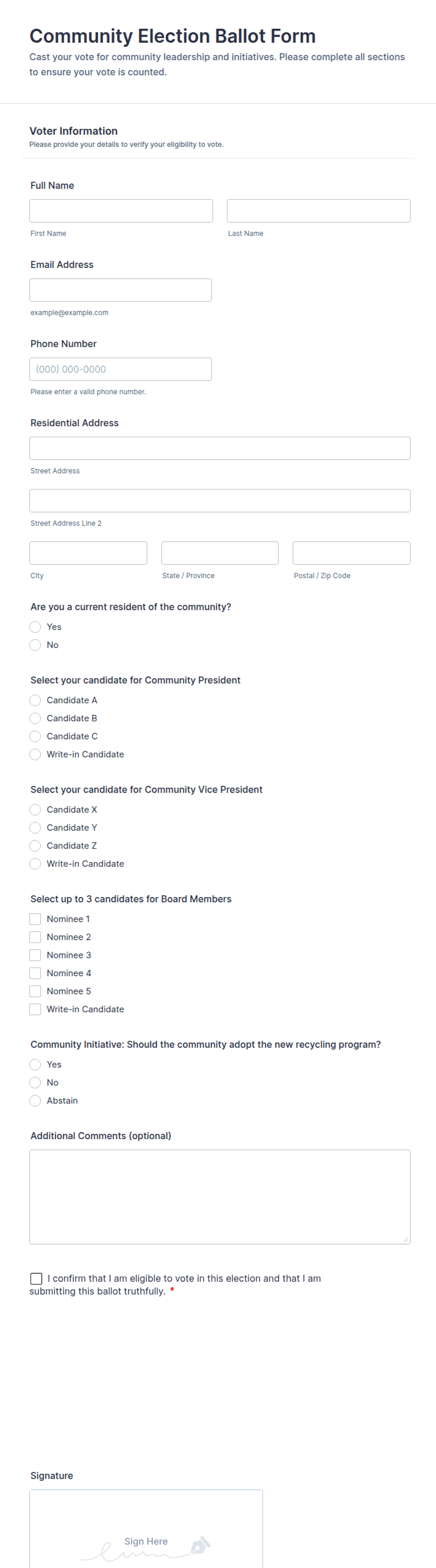 Community Election Ballot Form Template | Jotform