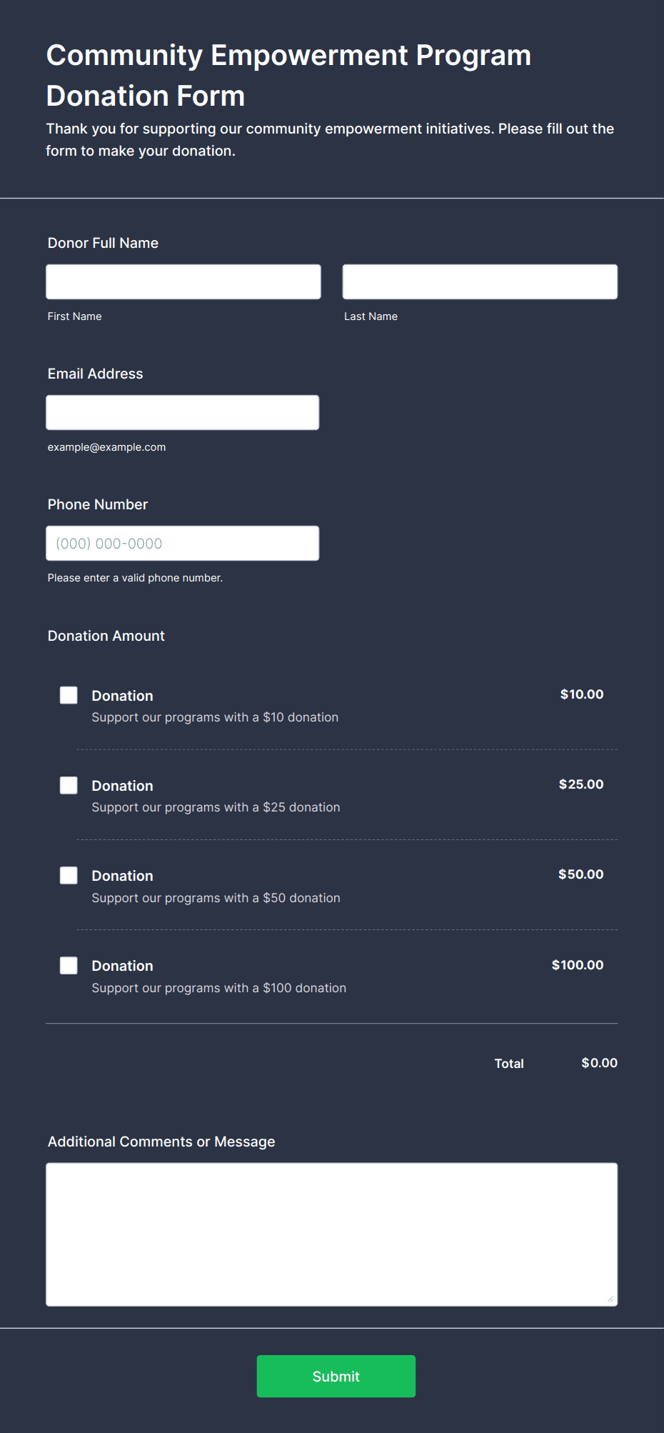 Community Empowerment Program Donation Form Template | Jotform