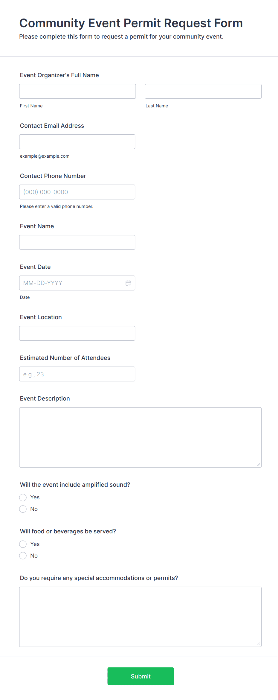 Community Event Permit Request Form Template | Jotform