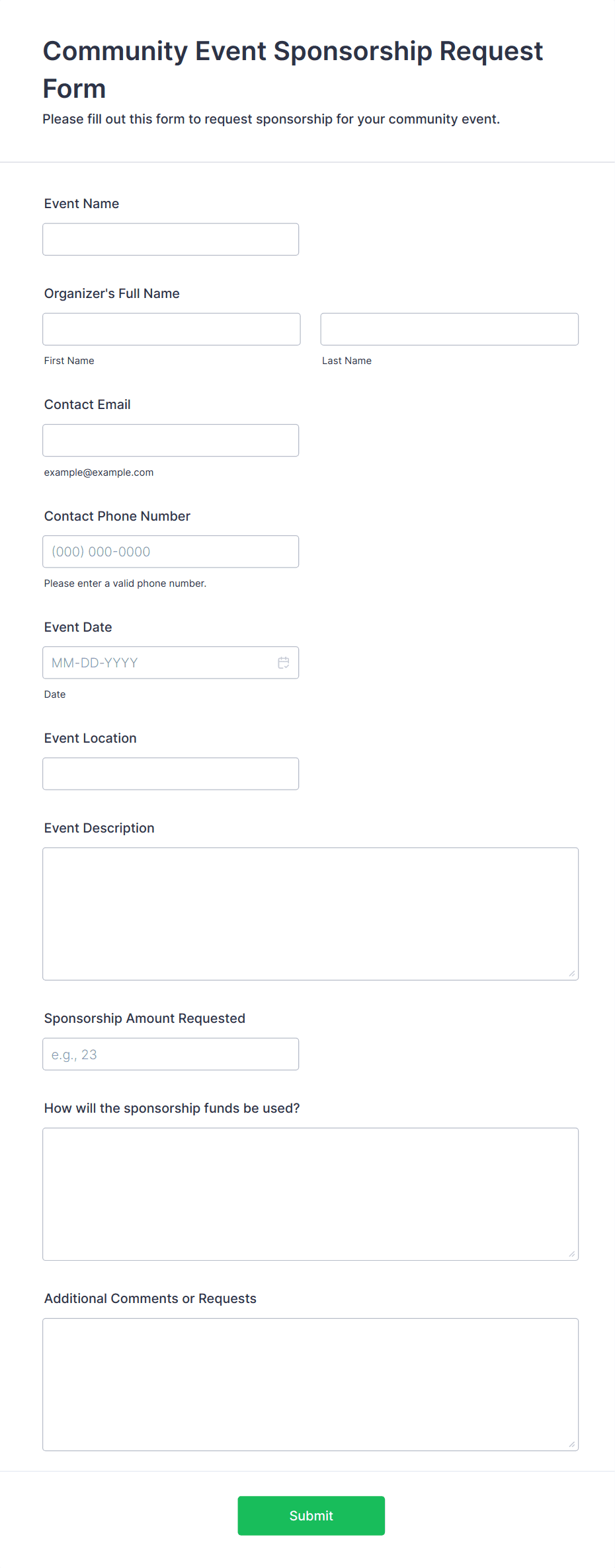 Community Event Sponsorship Request Form Template | Jotform