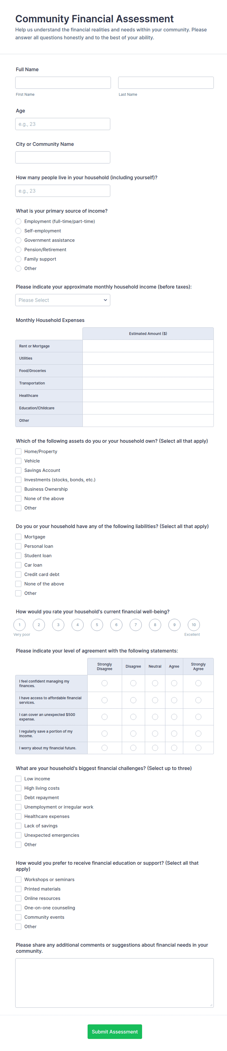 Community Financial Assessment Form Template | Jotform