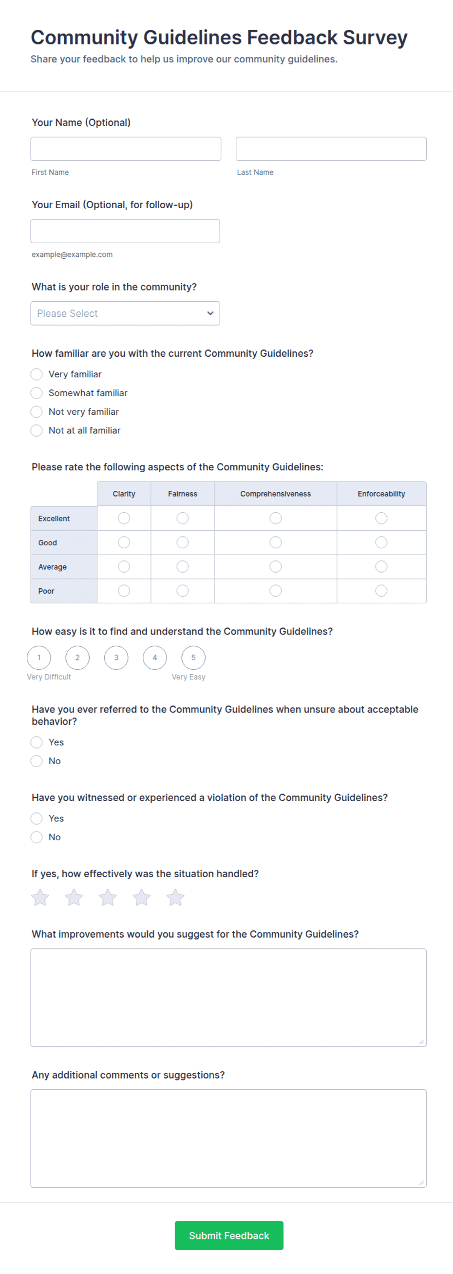 Community Guidelines Feedback Survey Form Template | Jotform