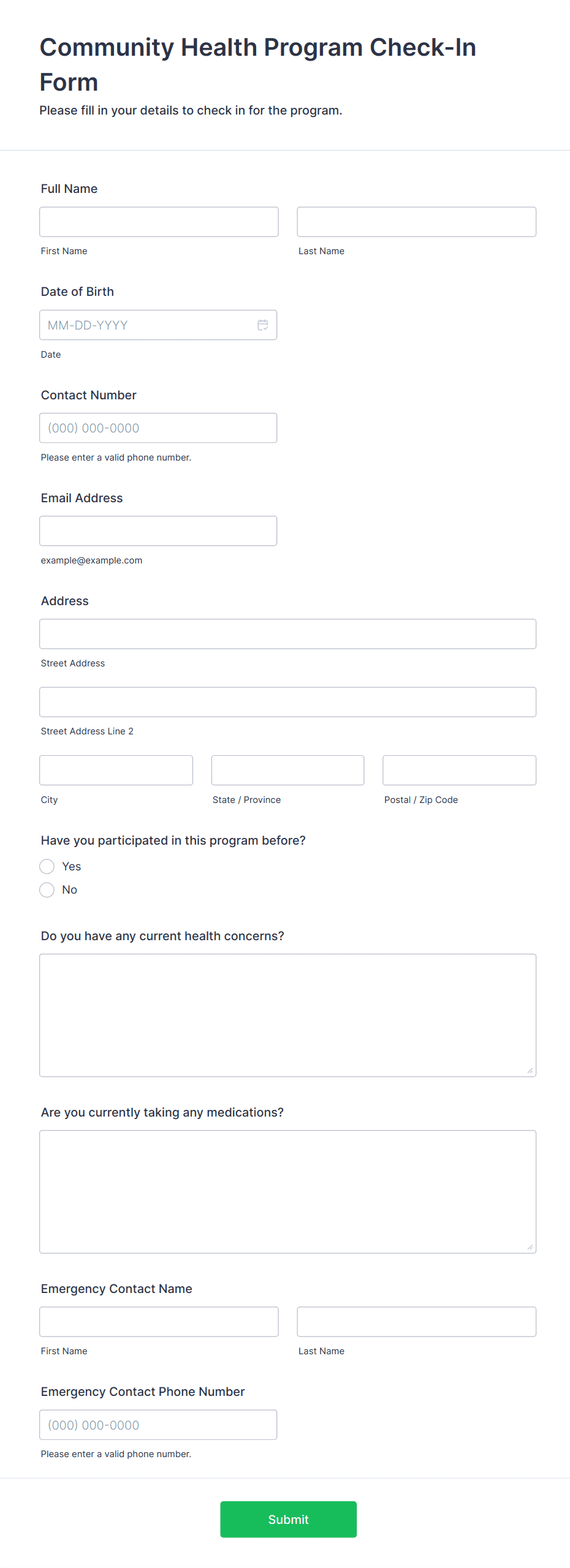 Community Health Program Check-In Form Template | Jotform