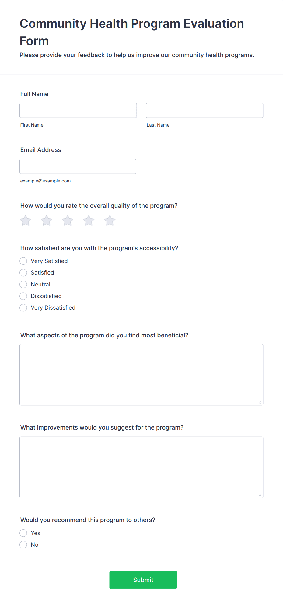 Community Health Program Evaluation Form Template | Jotform