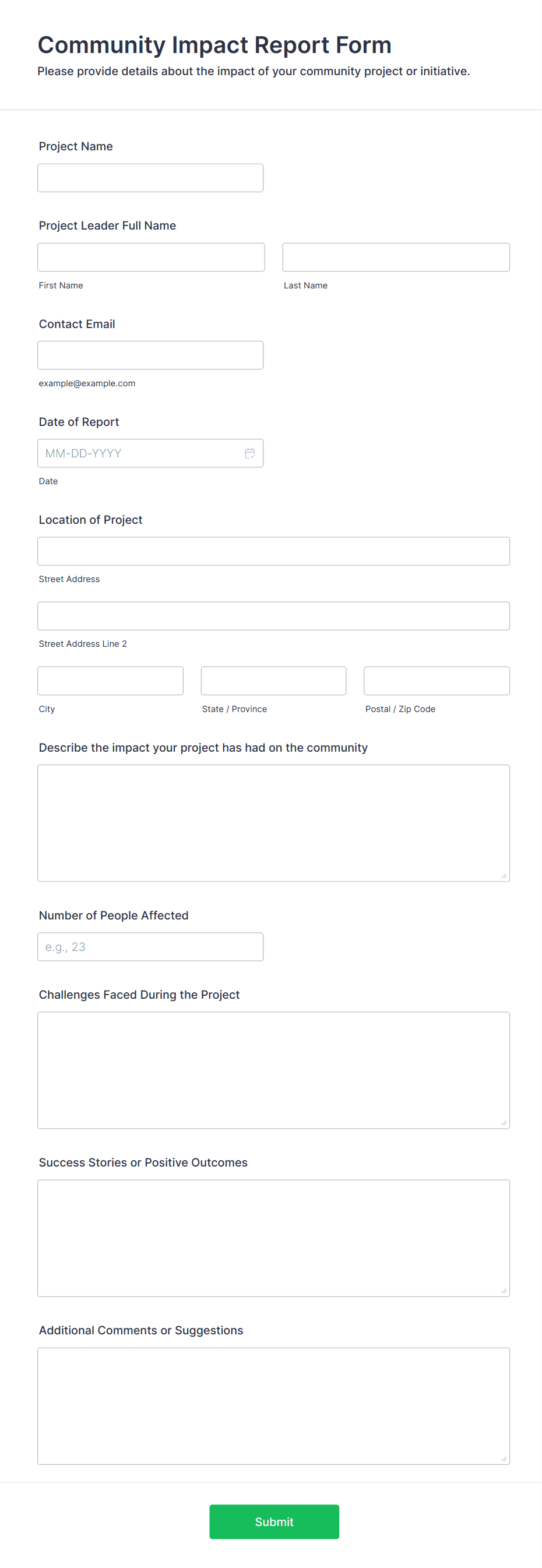 Community Impact Report Form Template | Jotform