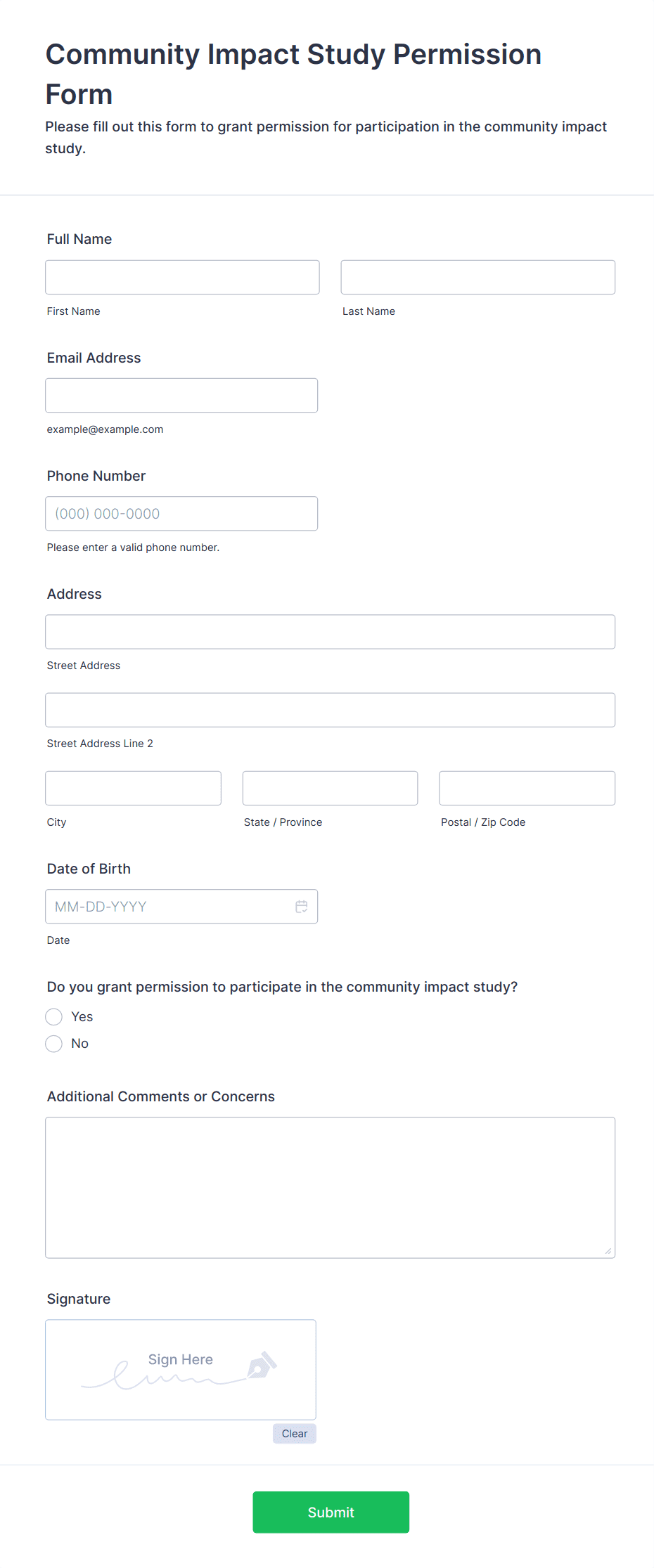 Community Impact Study Permission Form Template | Jotform