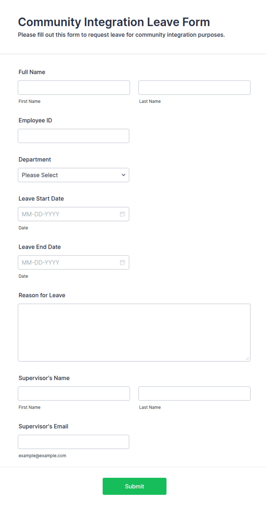 Community Integration Leave Form Template | Jotform