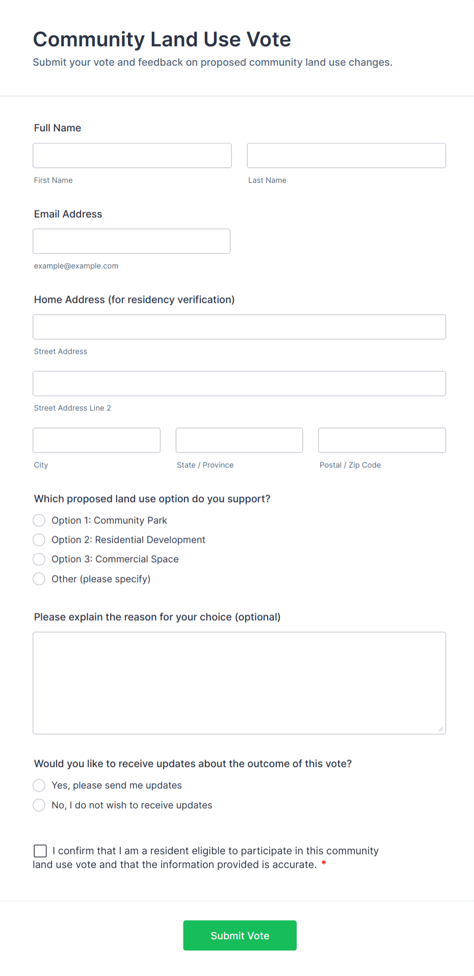 Community Land Use Vote Form Template | Jotform
