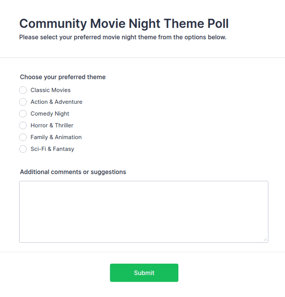 Community Movie Night Theme Poll Form Template | Jotform