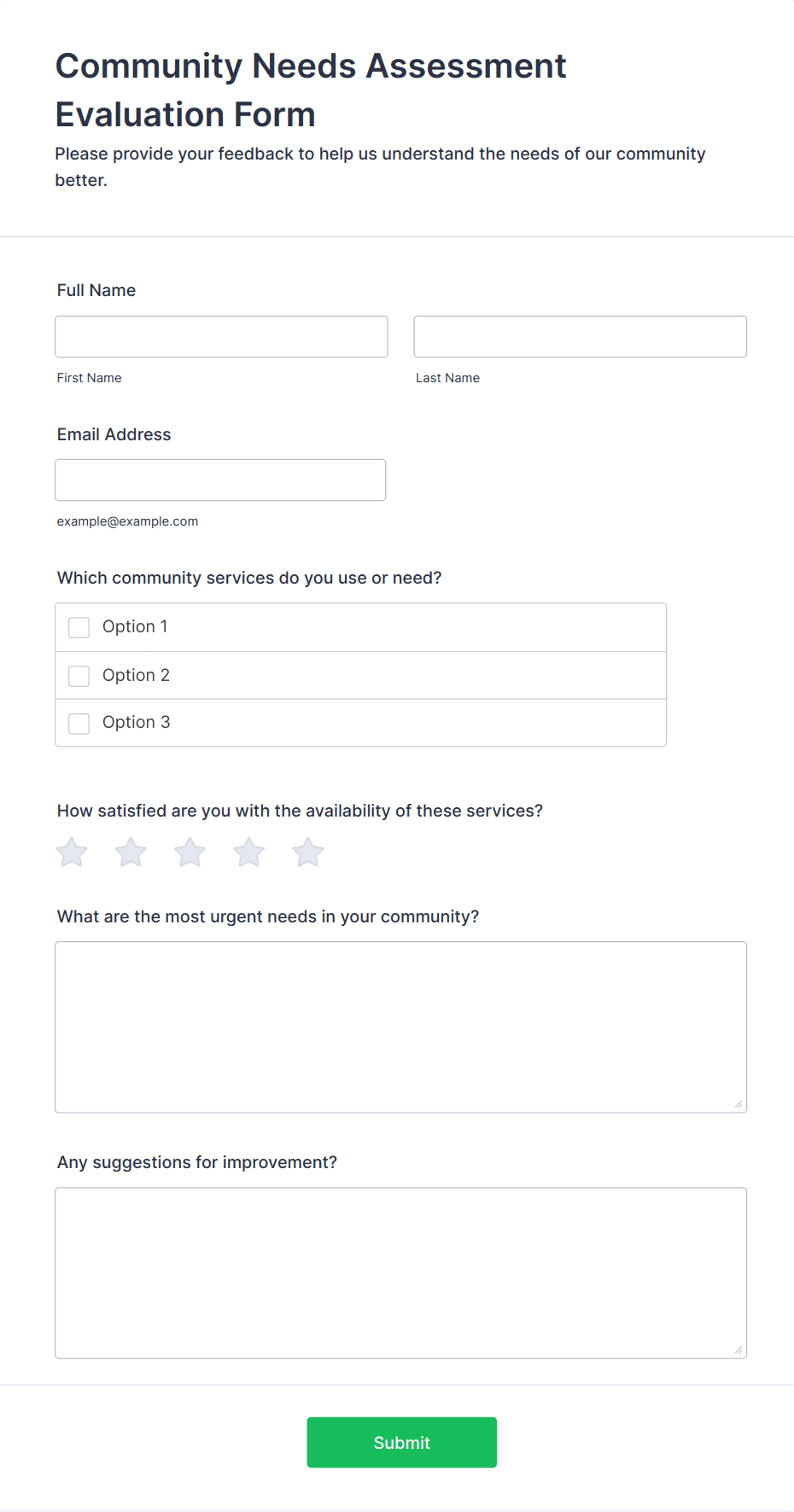 Community Needs Assessment Evaluation Form Template | Jotform