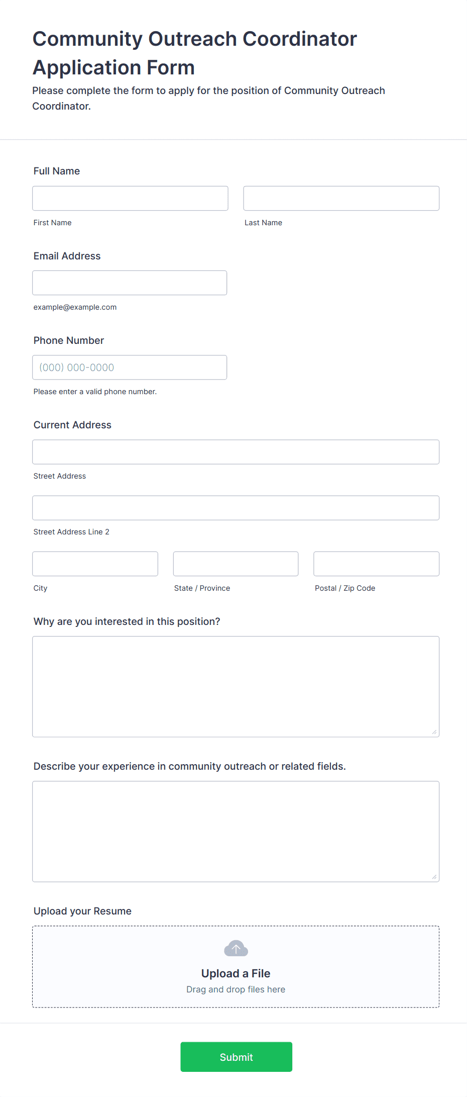Community Outreach Coordinator Application Form Template | Jotform