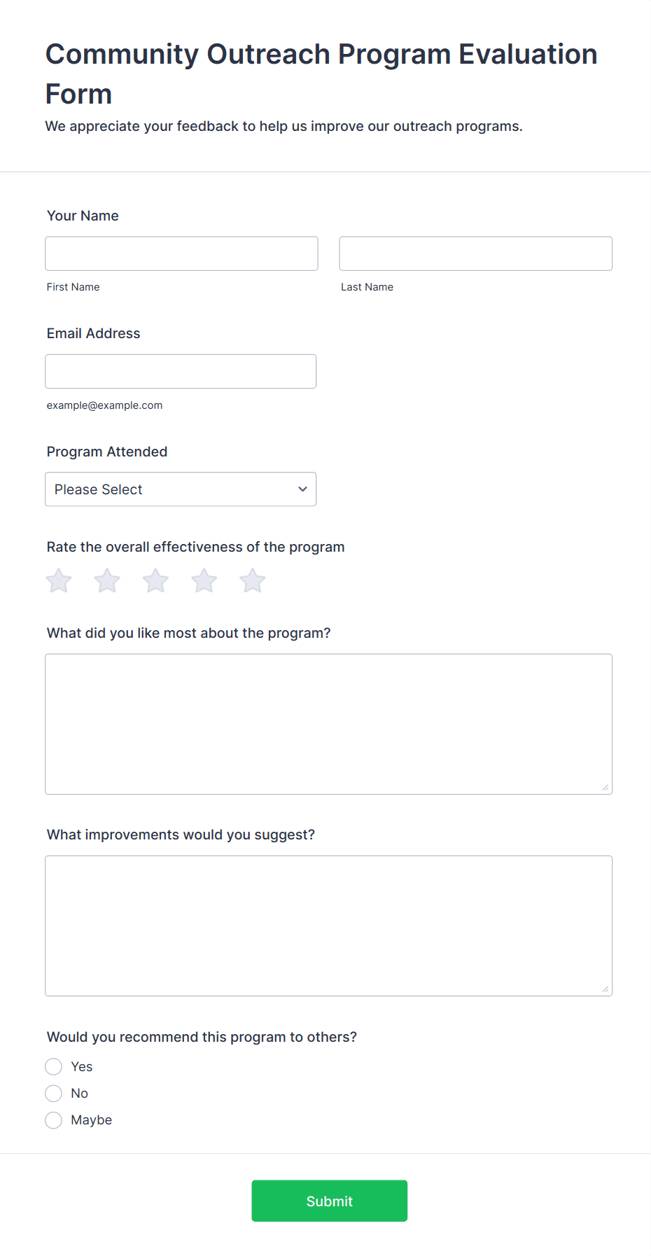 Community Outreach Program Evaluation Form Template | Jotform