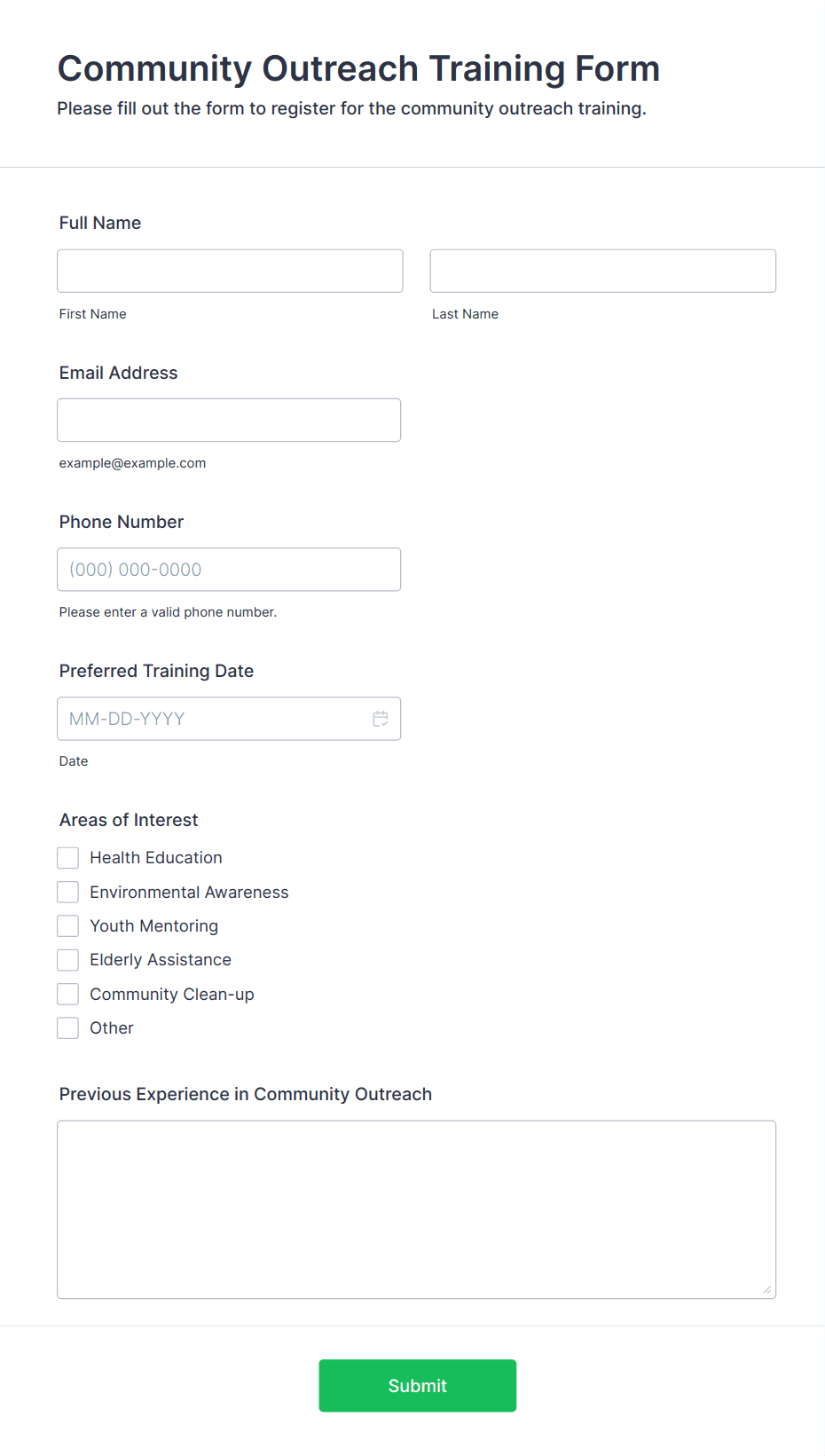 Community Outreach Training Form Template | Jotform