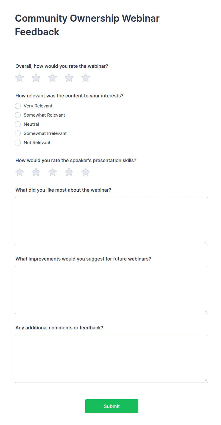Community Ownership Webinar Feedback Form Template | Jotform