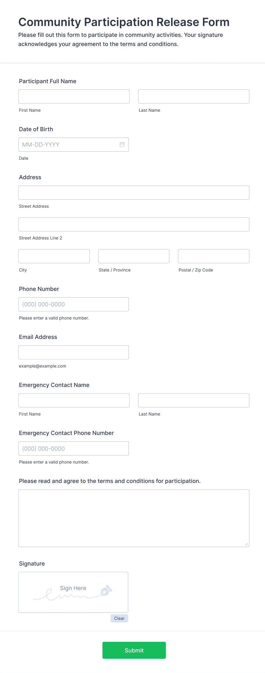 Community Participation Release Form Template | Jotform