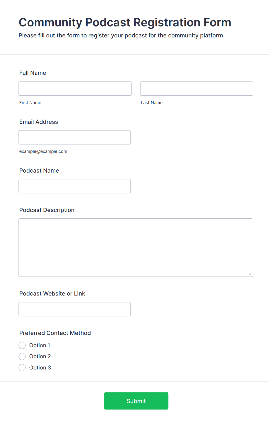 Community Podcast Registration Form | Jotform