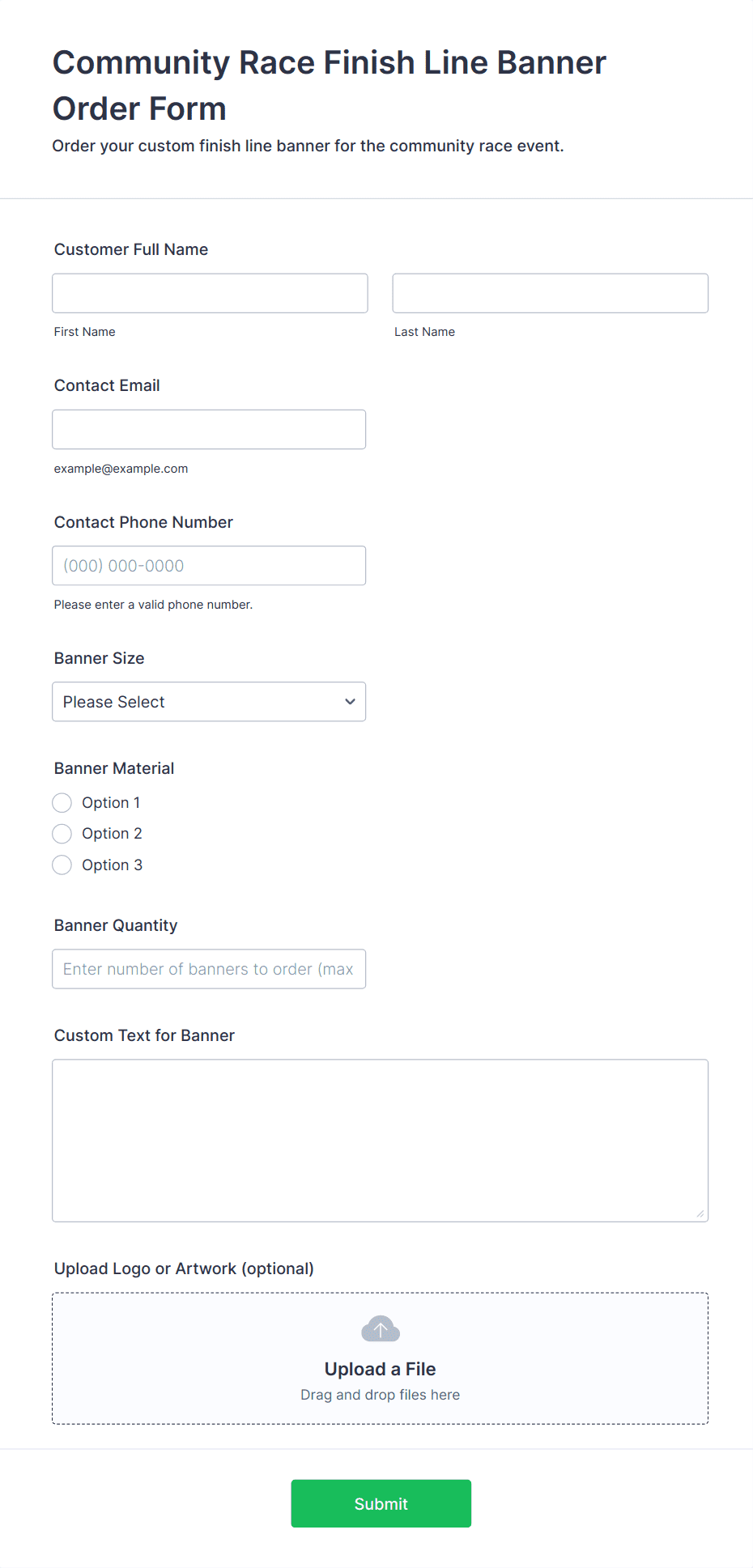 Community Race Finish Line Banner Order Form Template | Jotform