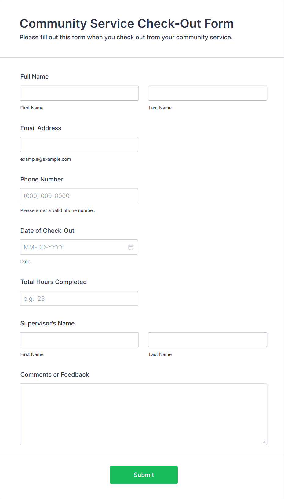 Community Service Check-Out Form Template | Jotform