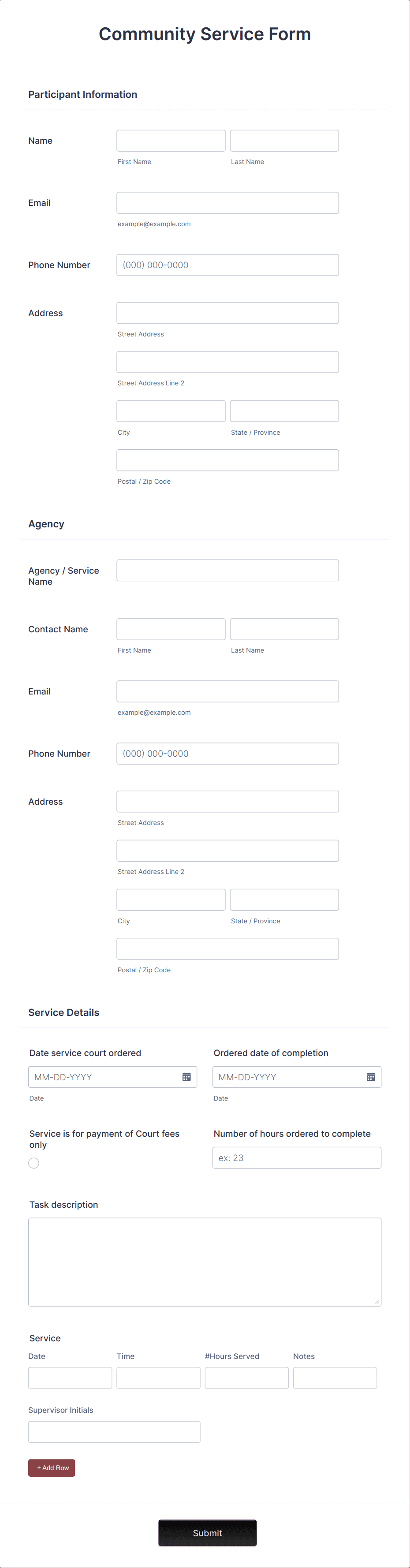 Community Service Form Template | Jotform