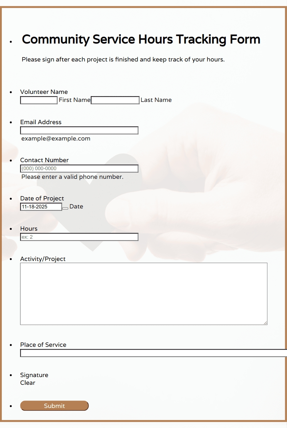 Community Service Hours Tracking Form Template | Jotform