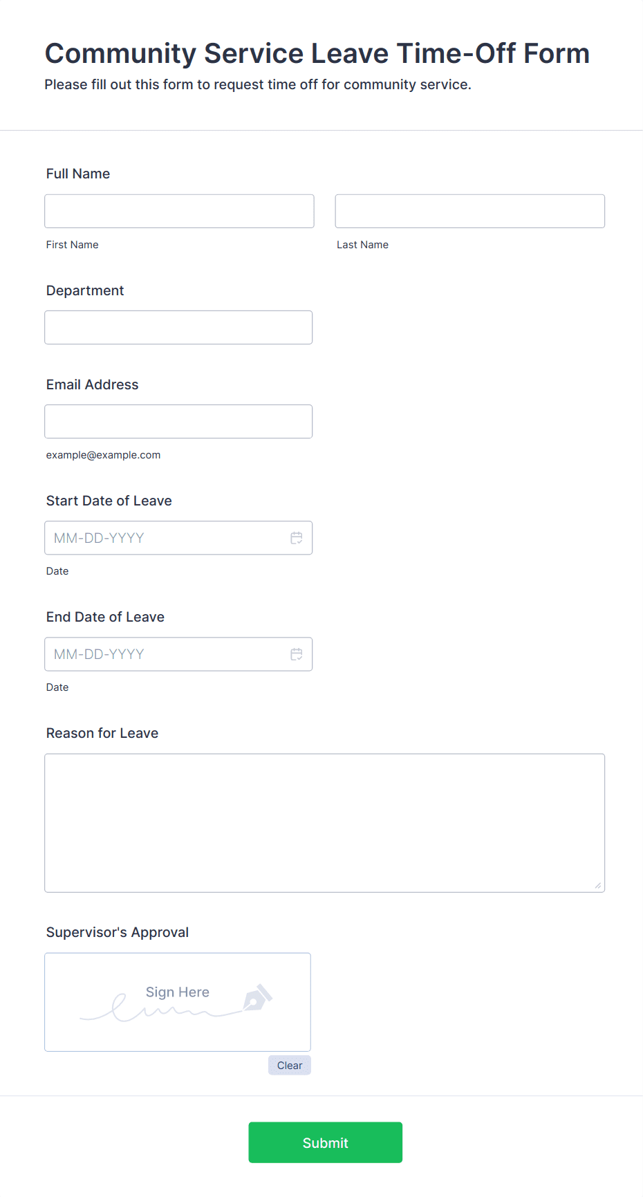 Community Service Leave Time-Off Form Template | Jotform