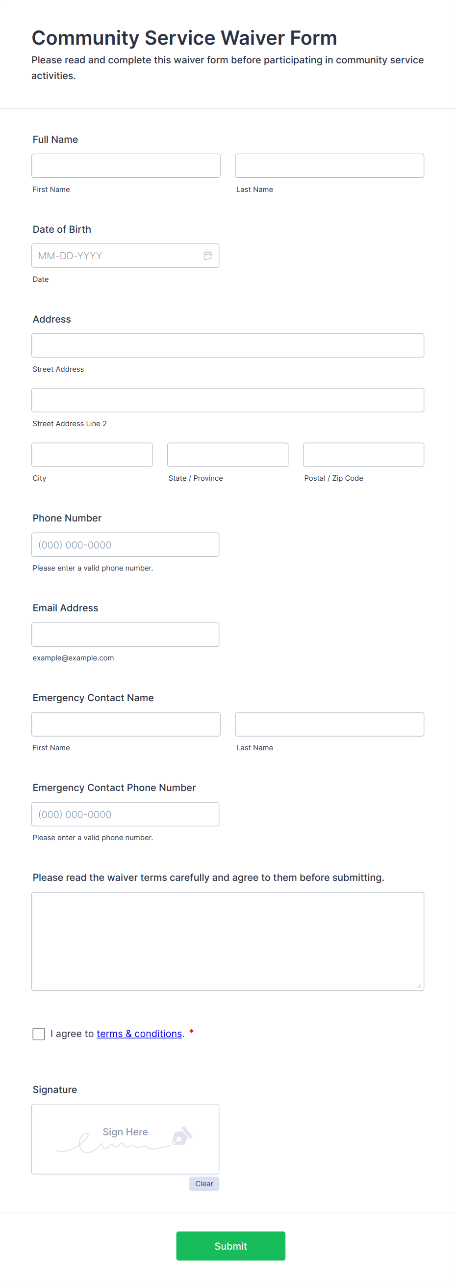 Community Service Waiver Form Template | Jotform