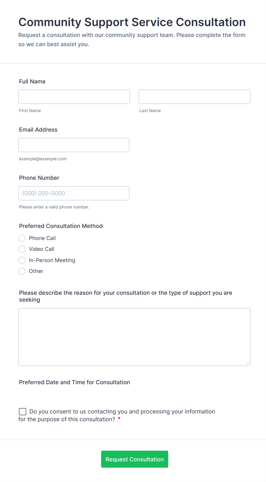 Community Support Service Consultation Form Template | Jotform