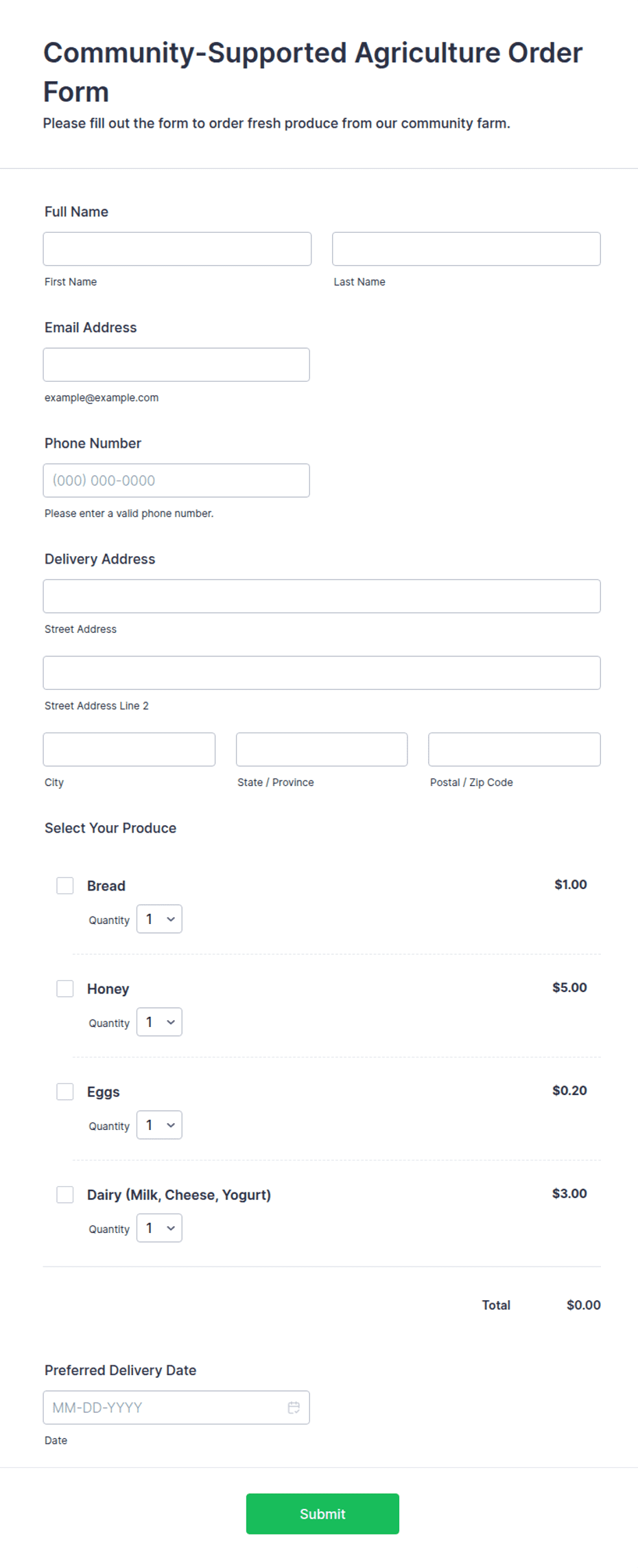 Community-Supported Agriculture Order Form Template | Jotform
