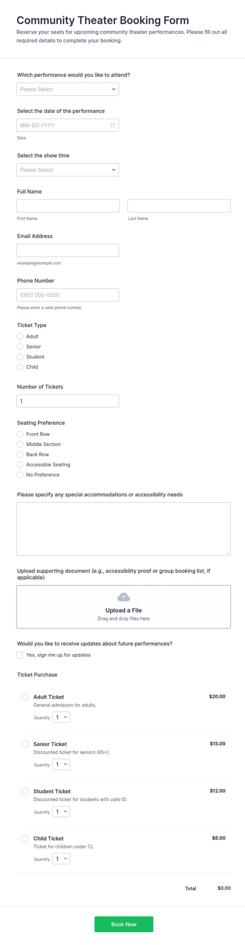 Community Theater Booking Form Template | Jotform