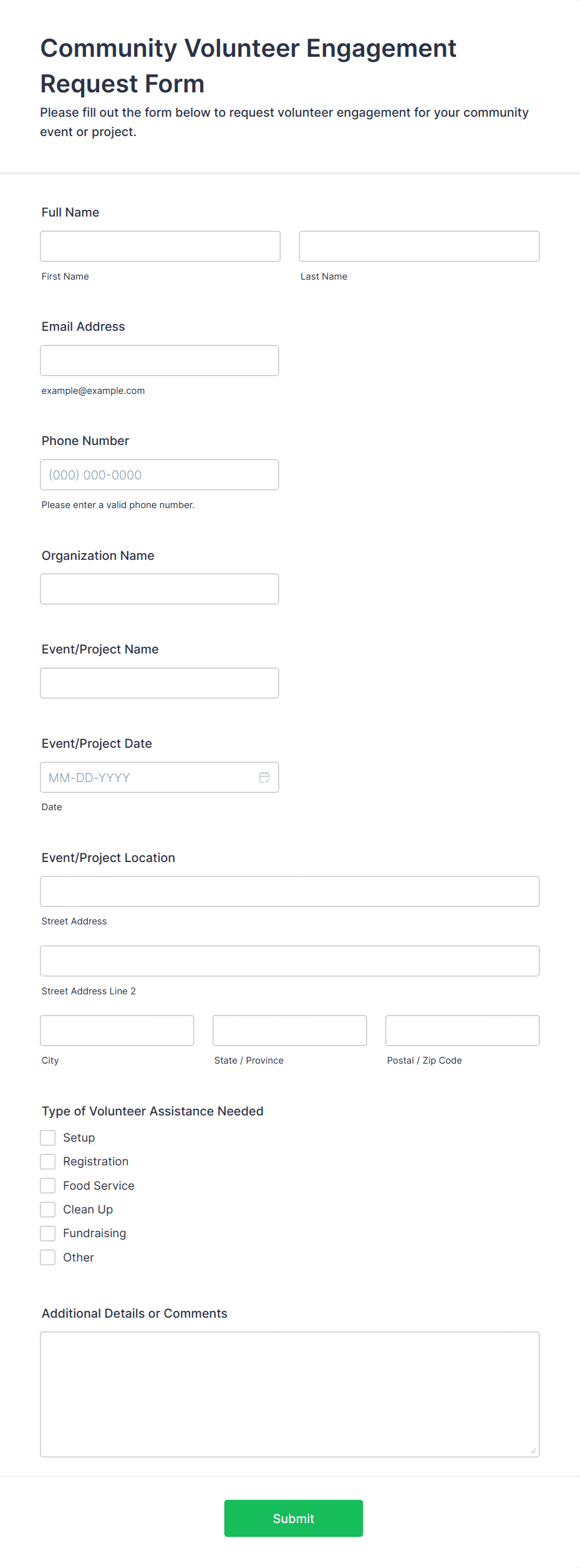 Community Volunteer Engagement Request Form Template | Jotform