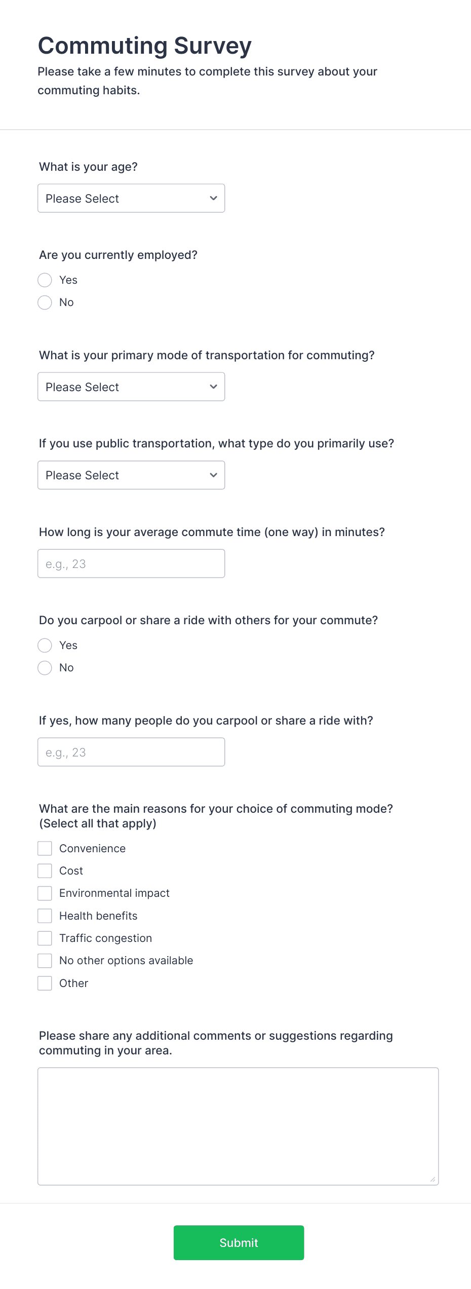 Commuting Survey Form Template | Jotform