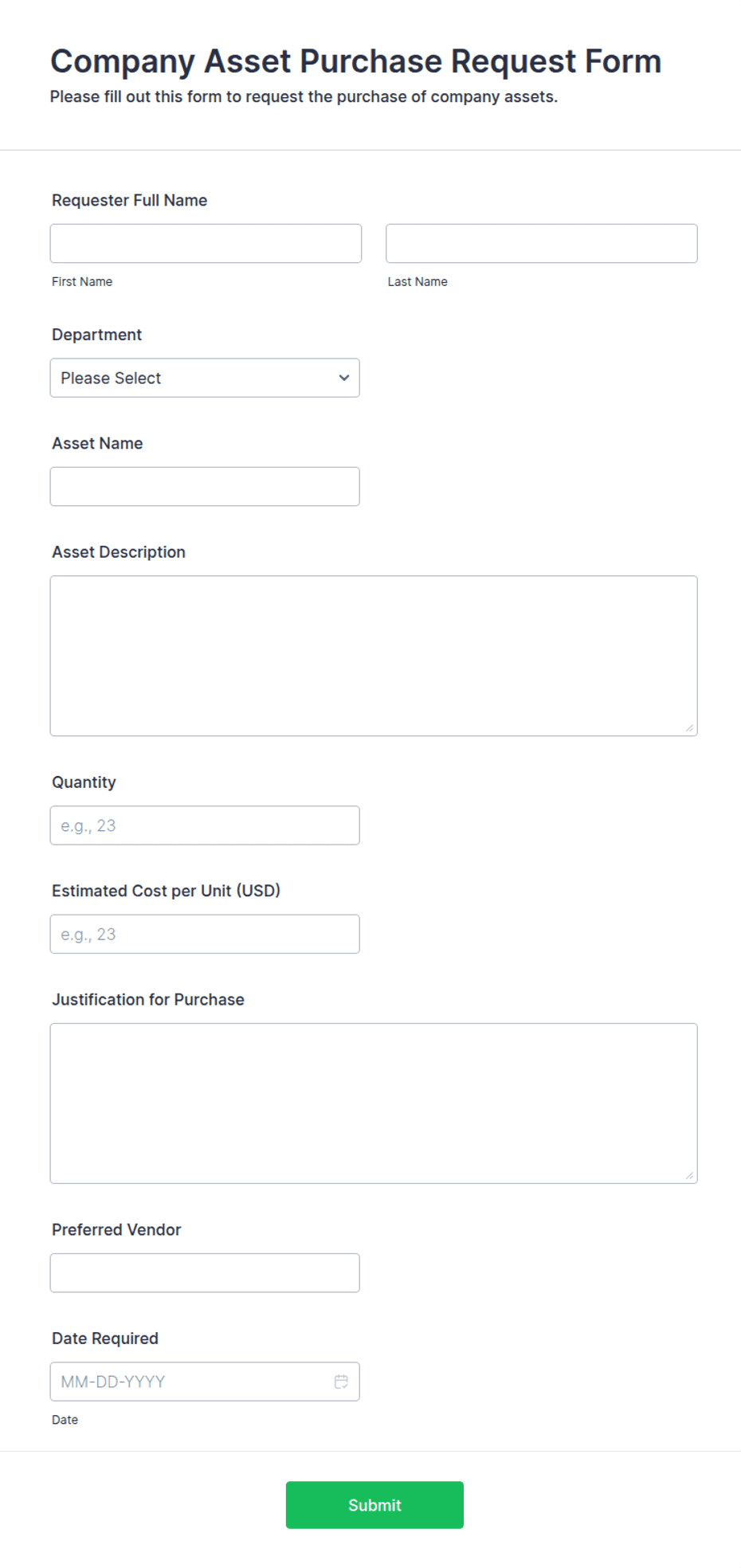Company Asset Purchase Request Form Template | Jotform