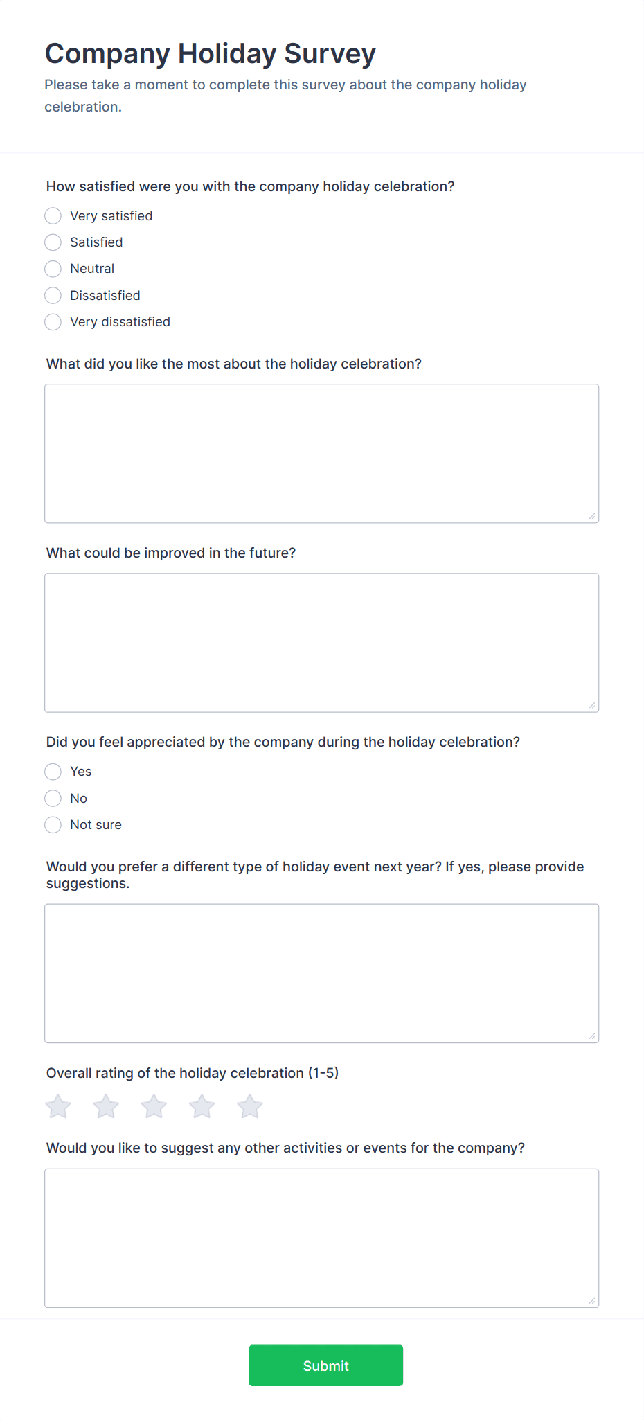 Company Holiday Survey Form Template | Jotform