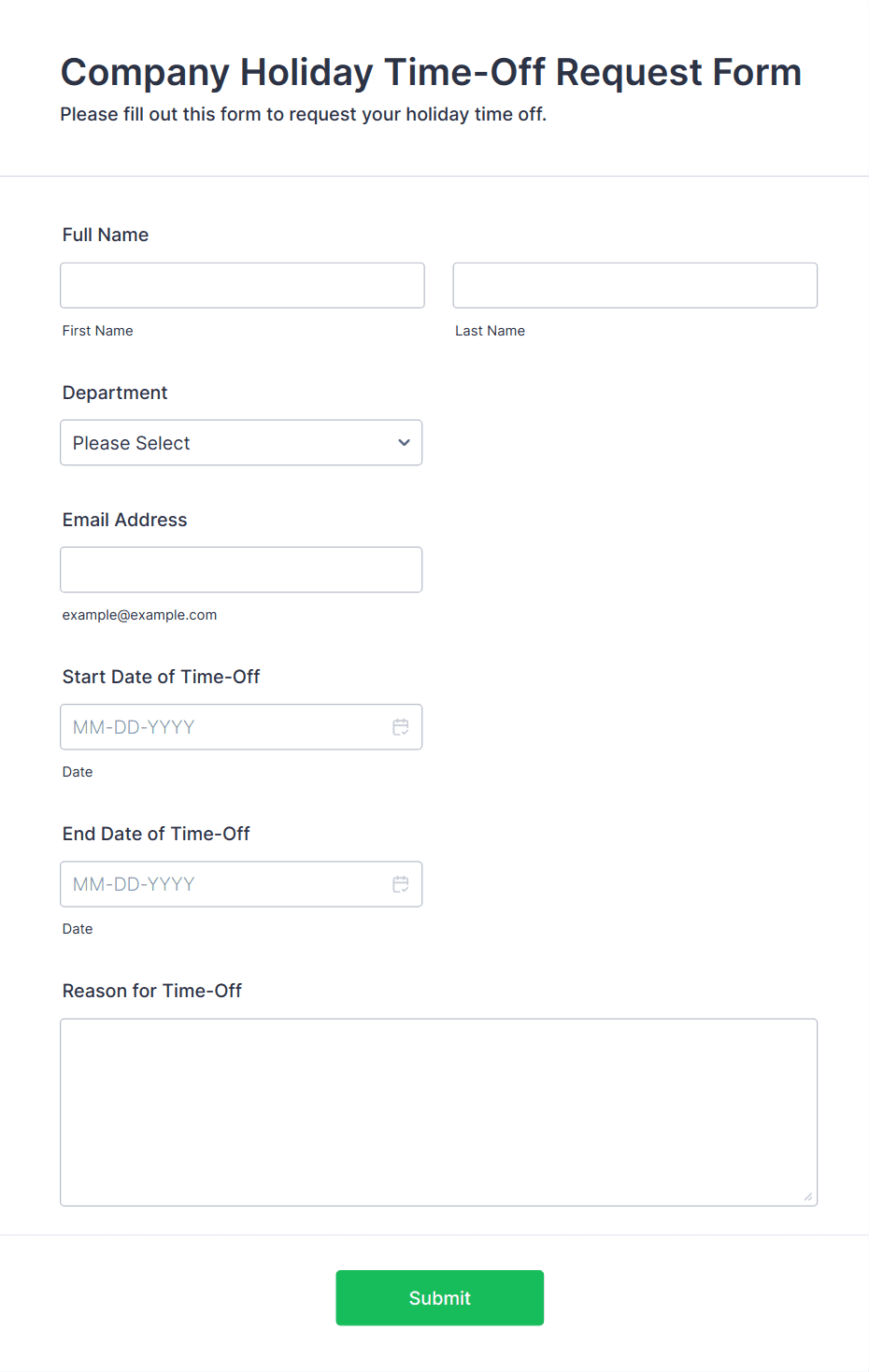 Company Holiday Time-Off Request Form Template | Jotform