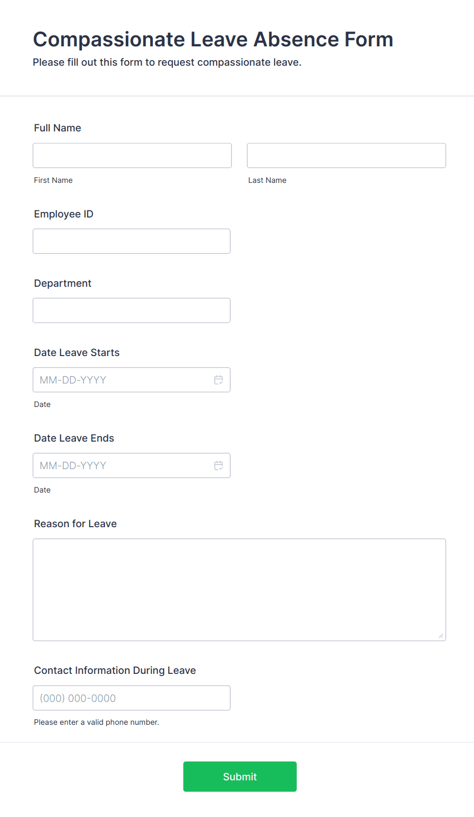 Compassionate Leave Absence Form Template | Jotform