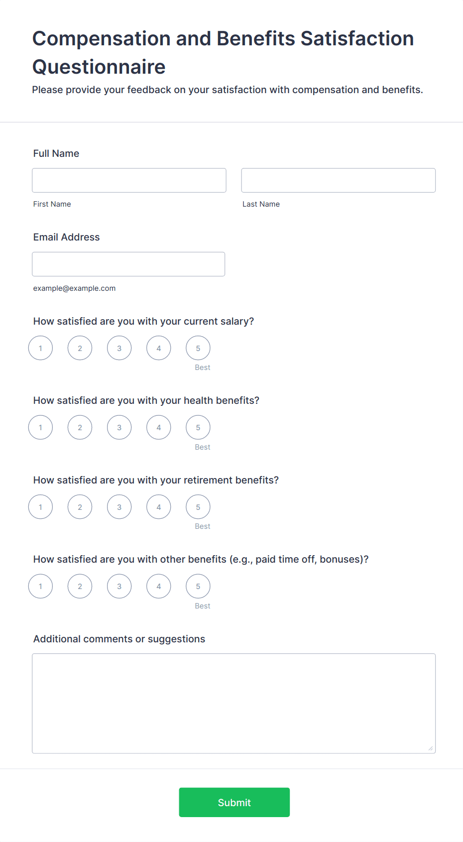 Compensation and Benefits Satisfaction Questionnaire Form Template ...