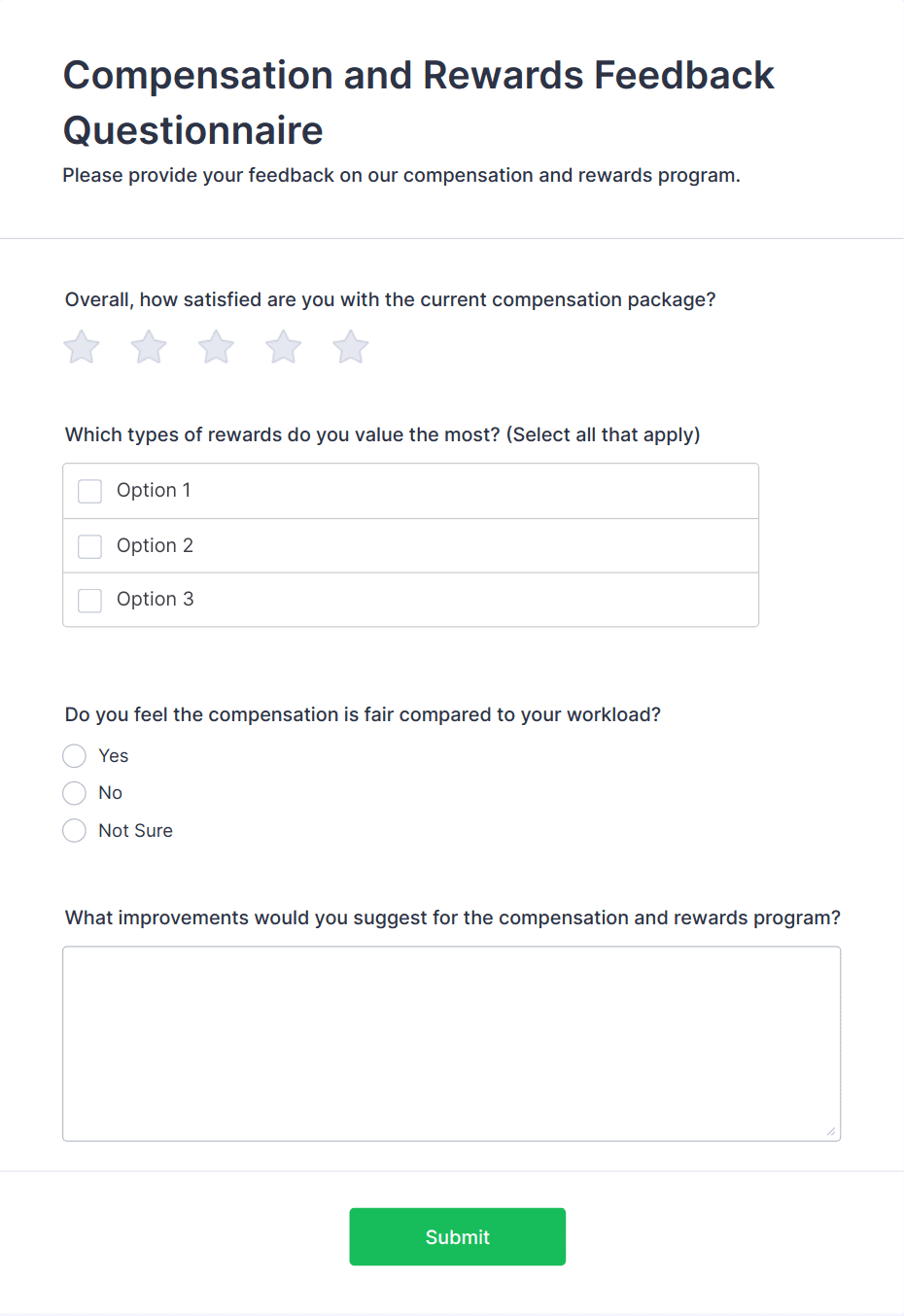 Compensation and Rewards Feedback Questionnaire Form Template | Jotform