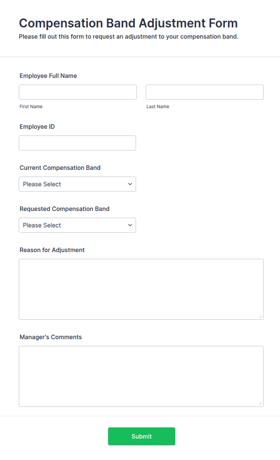 Compensation Band Adjustment Form Template | Jotform