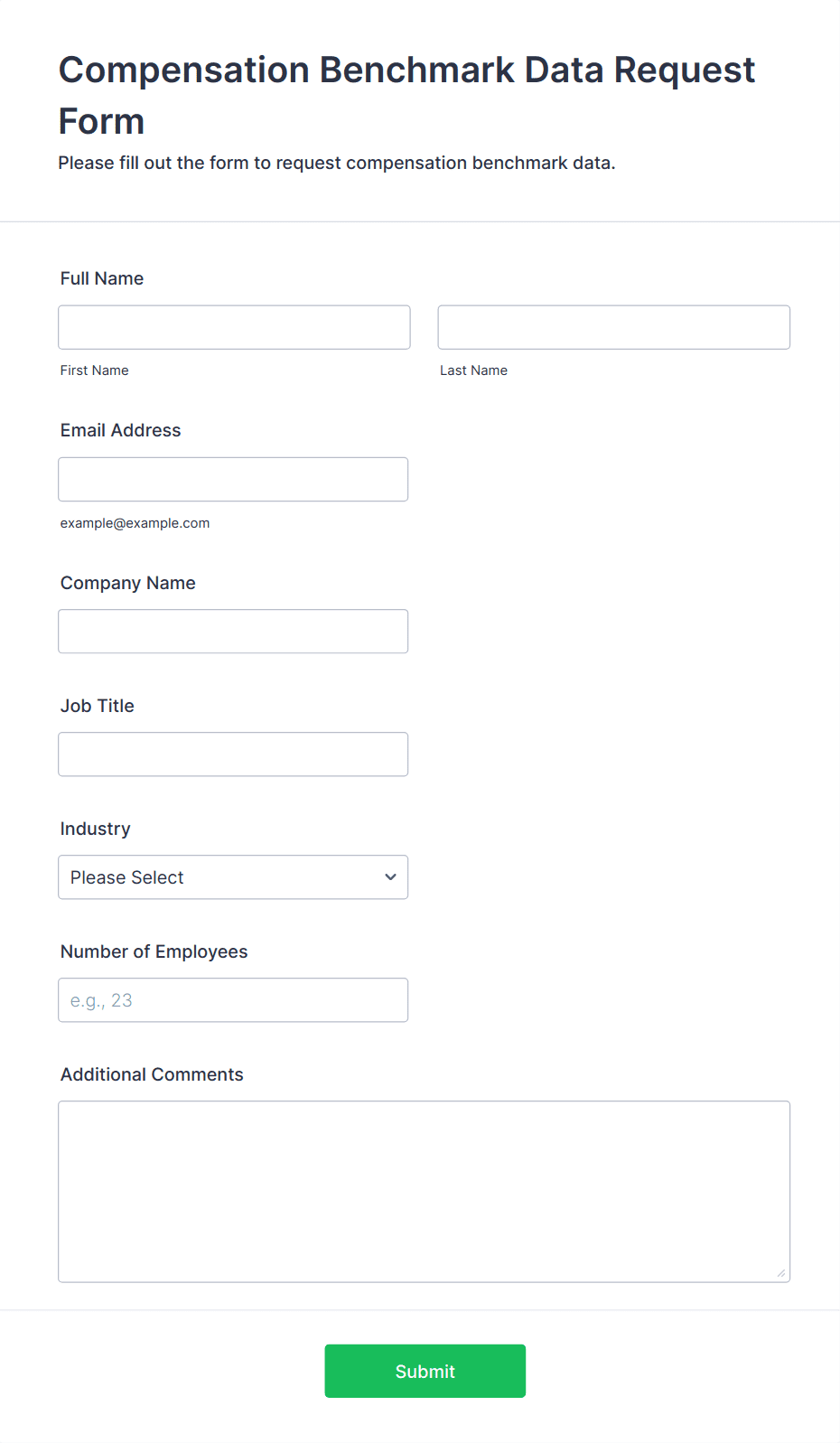 Compensation Benchmark Data Request Form Template | Jotform