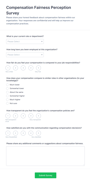Compensation Fairness Perception Survey Form Template | Jotform