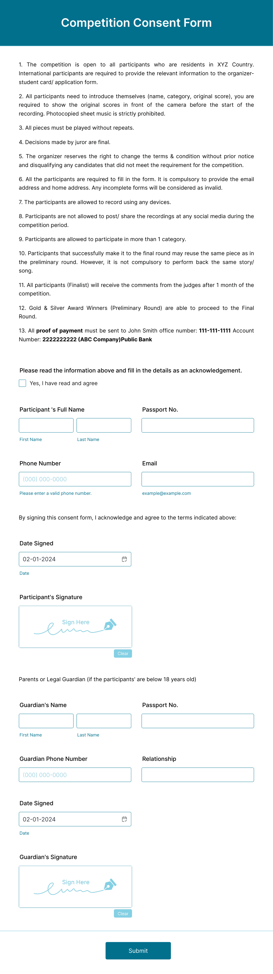 Competition Consent Form Template | Jotform